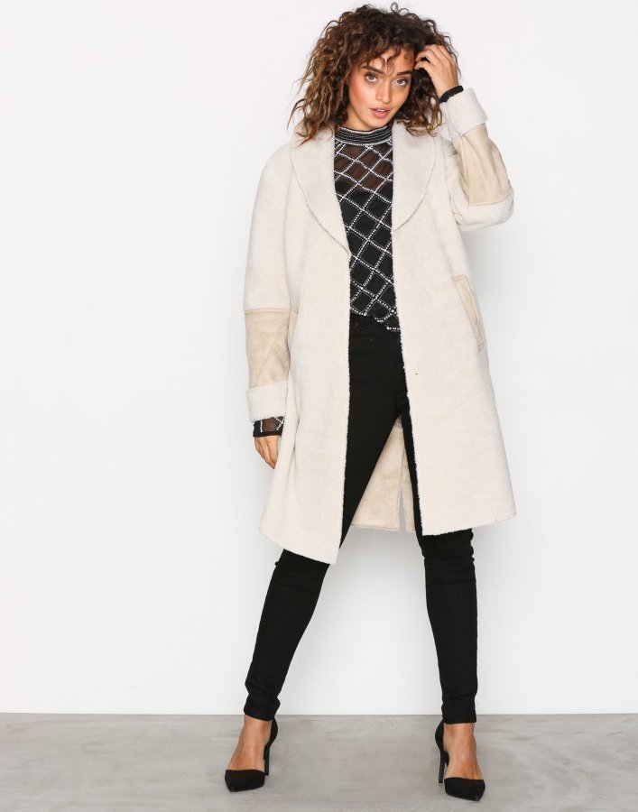 New Look Teddy Fallaway Coat Pitkä Takki Stone - Vaatekauppa24.fi
